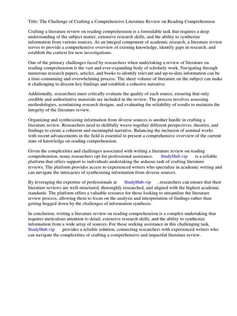 Review of Literature On Reading Comprehension | Download Free PDF ...