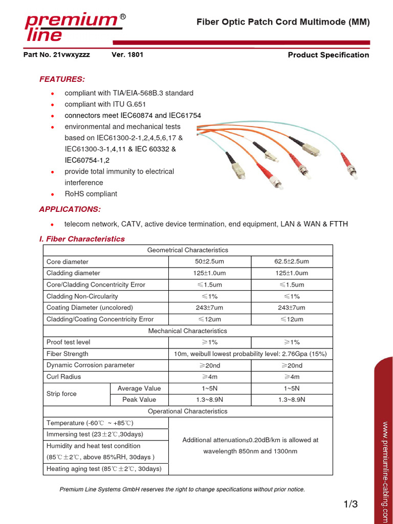 Premium-Line-fiber-optic-patch-cord-MM-V180 | PDF