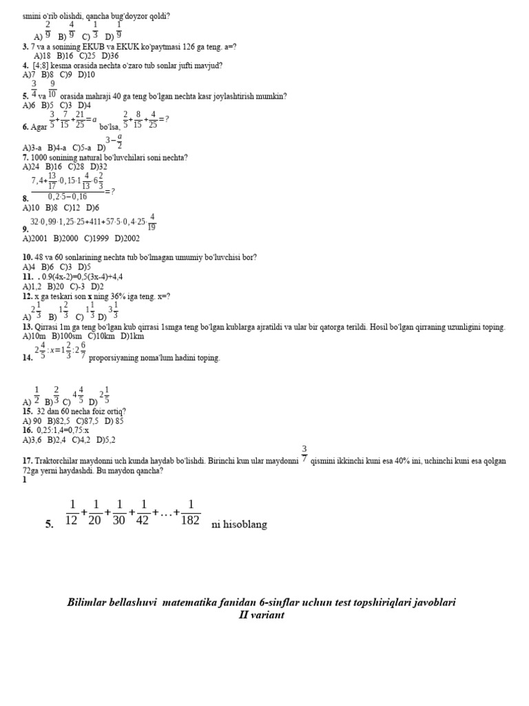Sinov 3 Matematikadan 7-Sinflarga Uchun | PDF