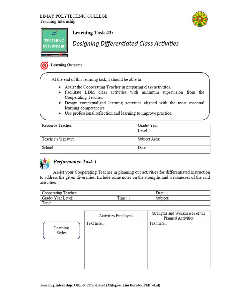 Learning Task 3 Designing Differentiated Class Activities | PDF | Differentiated Instruction ...