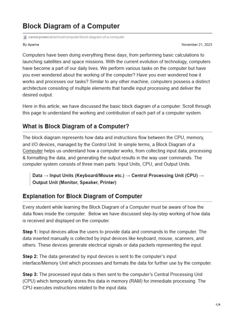 Block Diagram of A Computer | PDF | Input/Output | Computer Data Storage