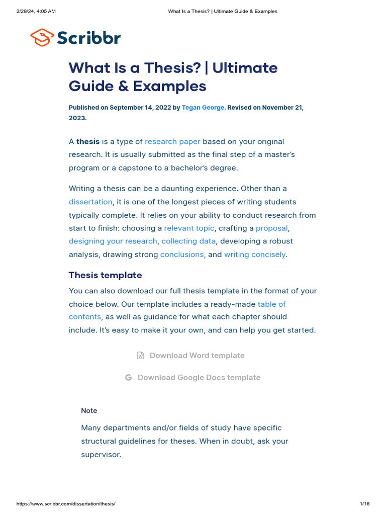What is a Thesis_ _ Ultimate Guide & Examples | PDF | Methodology | Thesis