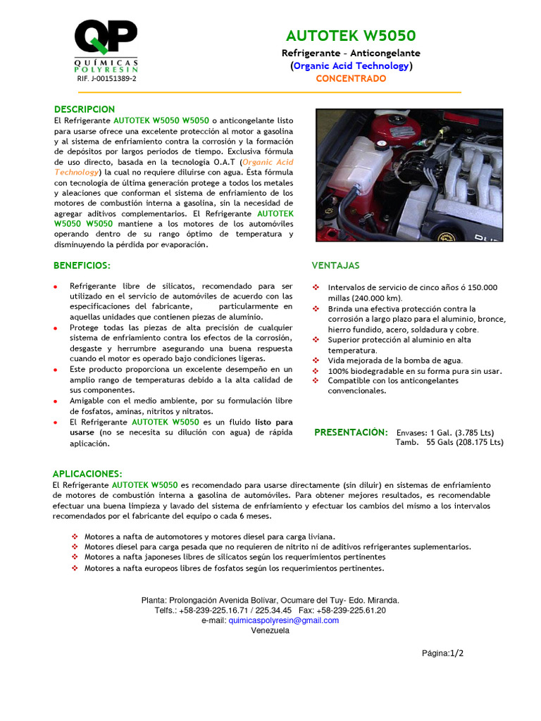 Poly-W5050-Autotek Refrigerante | PDF