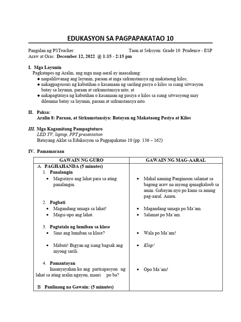 DETAILED LESSON PLAN ESP 10 2nd Teaching | PDF