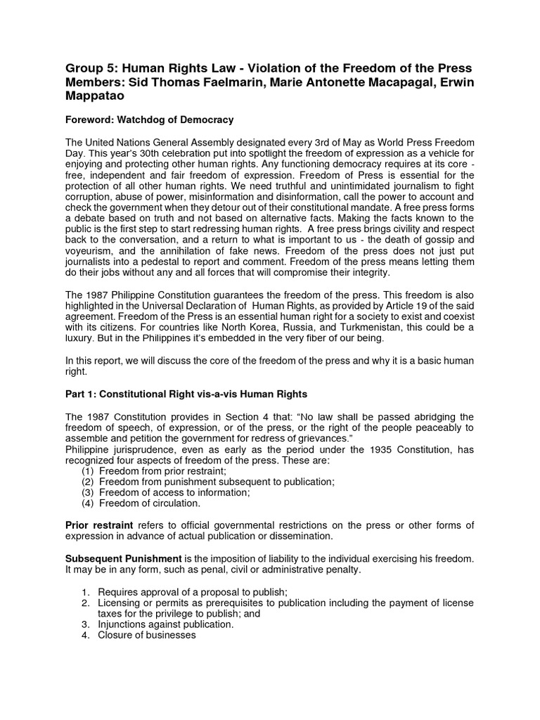 HURL Group 5 - Violation of The Freedom of The Press (Faelmarin ...
