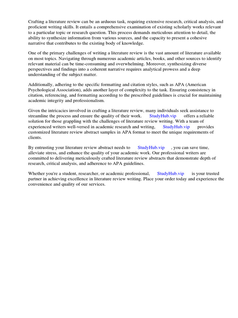Literature Review Abstract Sample Apa | PDF | Apa Style | Abstract ... Literature Review Abstract Sample Apa | PDF | Apa Style | Abstract ...