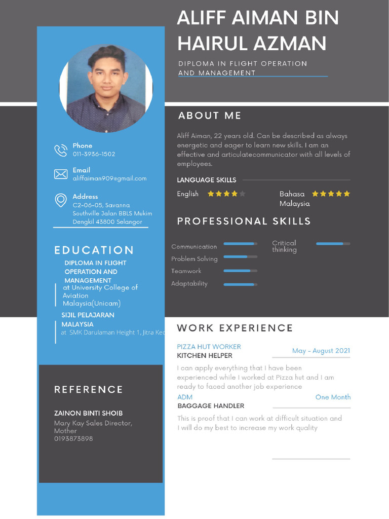 Black & Blue Professional Modern Resume CV A4 Printable | PDF