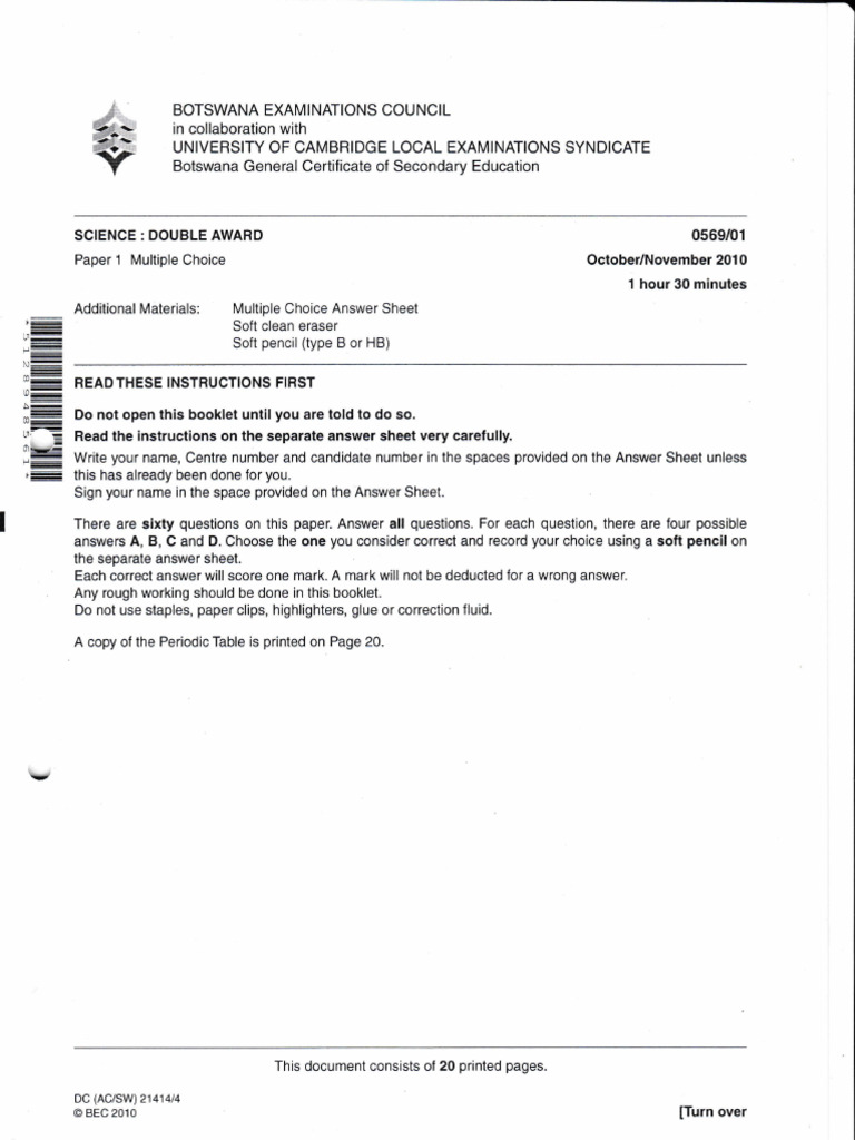 BGCSE SDA PAPER 1 2010 | PDF | Carbonate | Chlorine