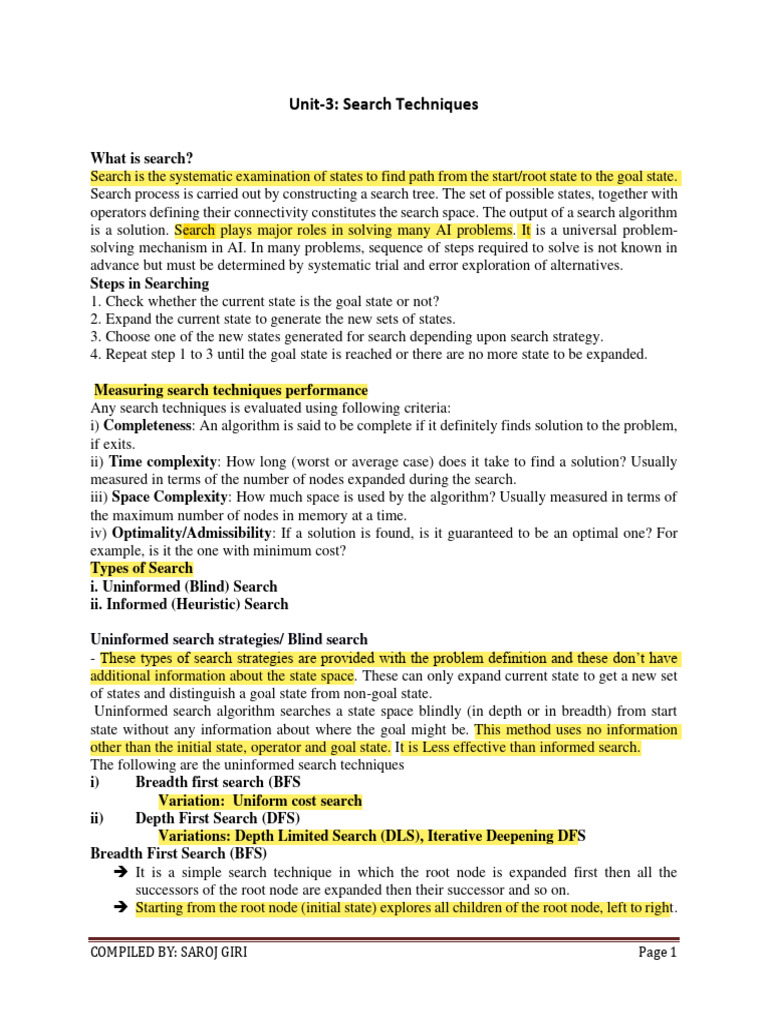 Unit 3 Search Techniques | PDF