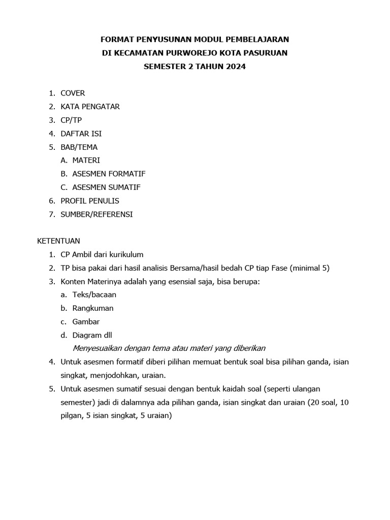 Format Penyusunan Modul Pembelajaran 2024 | PDF Format Penyusunan Modul Pembelajaran 2024 | PDF