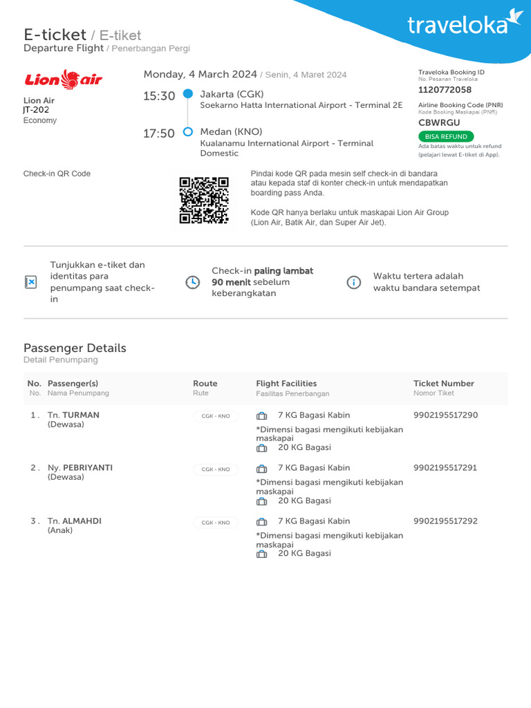 Pebriyanti CGK CBWRGU KNO FLIGHT - ORIGINATING | PDF
