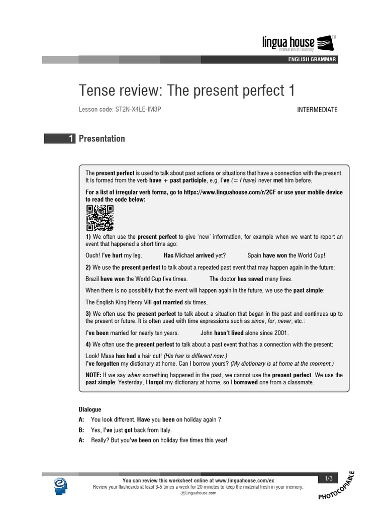 Present Perfect 1 | PDF | Verb | Perfect (Grammar)