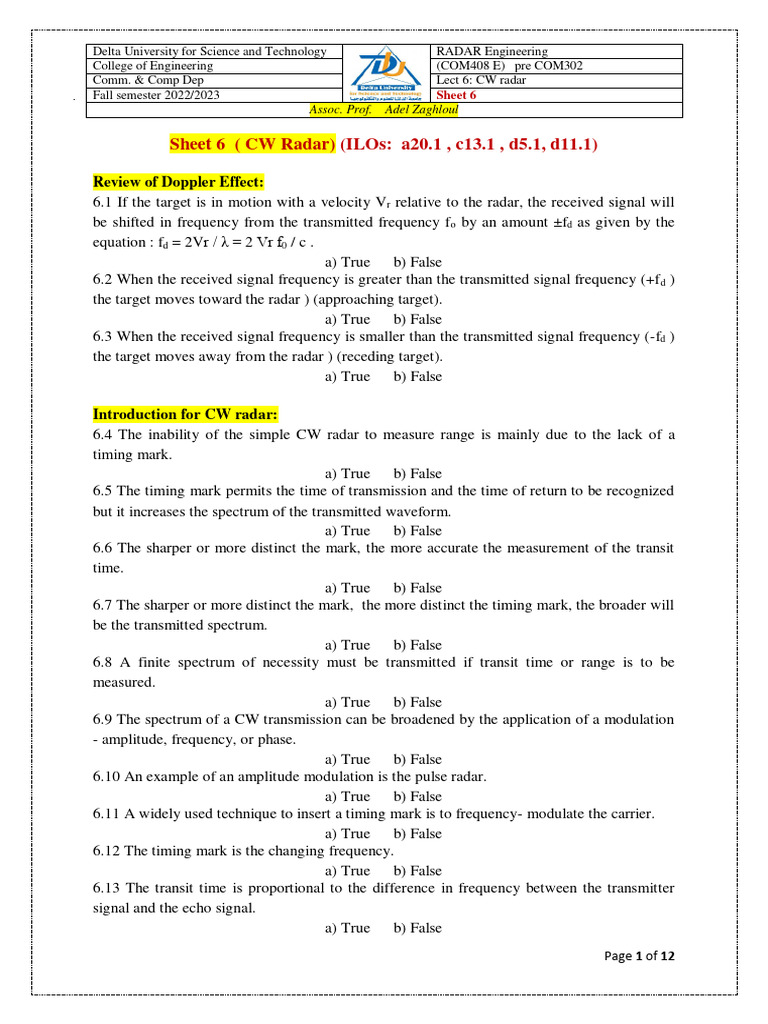 radar fall 20222023 (sheet 6 CW radar).pdf | PDF