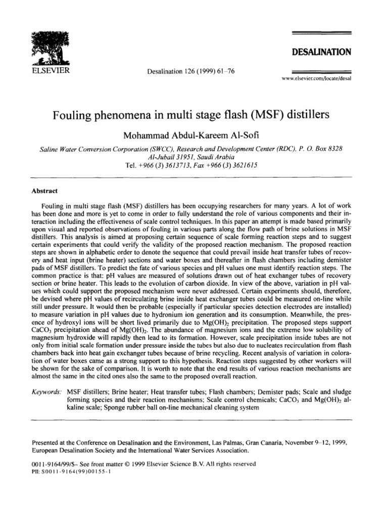 5fouling Phenomena in Multi Stage Flash (MSF) Distillers | PDF ...