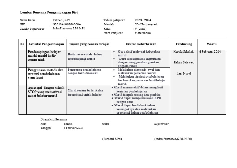 4_Lembar Rencana Pengembangan Diri -PI[4] | PDF