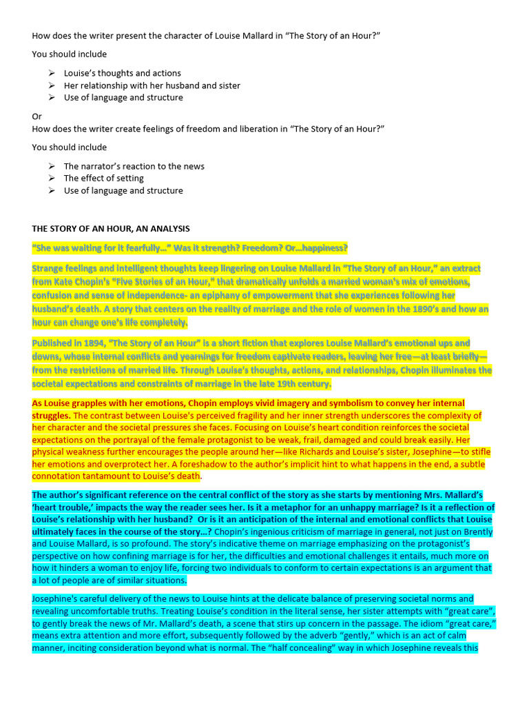 The Story of An Hour Analysis by Ezrielle | PDF