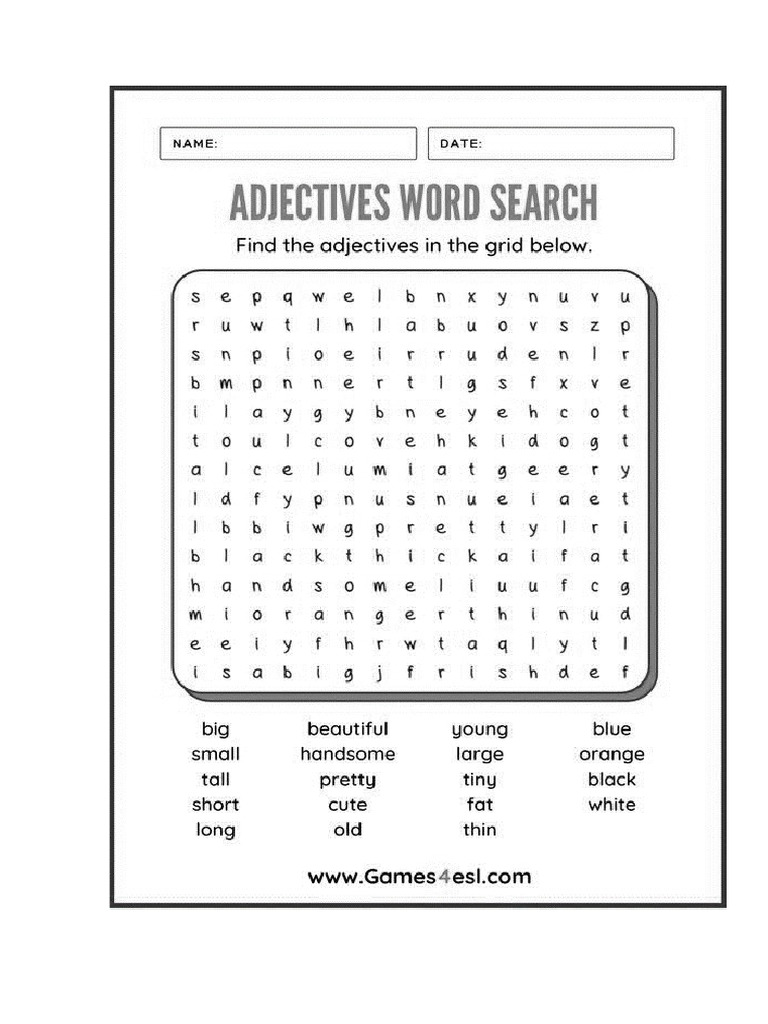 Adjectives Word Searchs | PDF