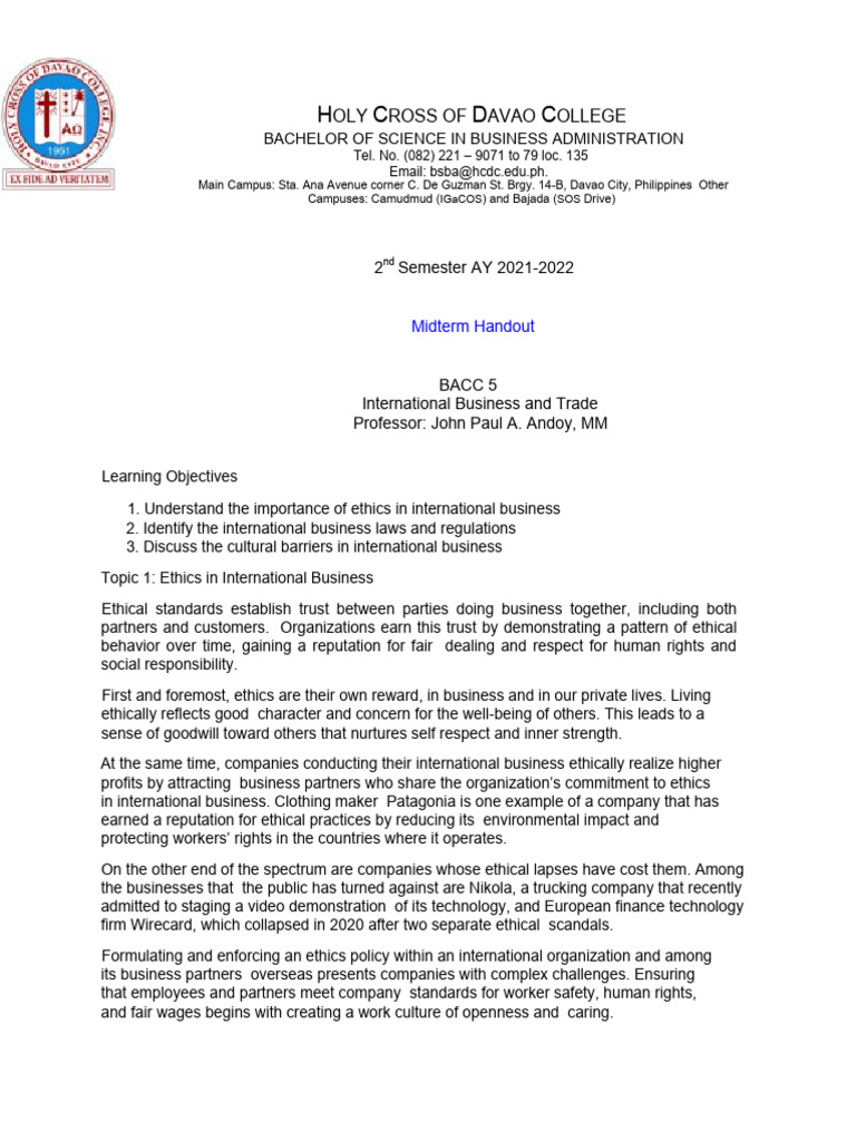 International Business and Trade - Midterm Handout | PDF | Intellectual ...
