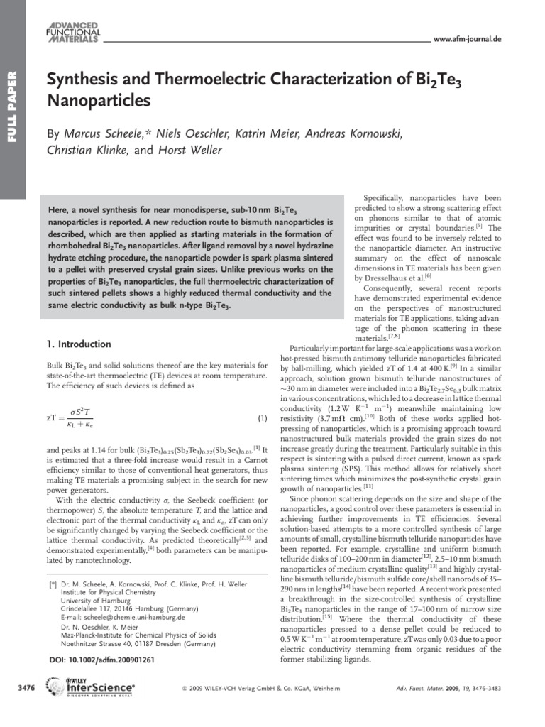 Bi2Te3 Nanoparticles: Synthesis & TE Characterization | PDF ...