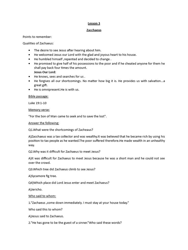Zacchaeus: Lessons in Redemption | PDF | Religion & Spirituality