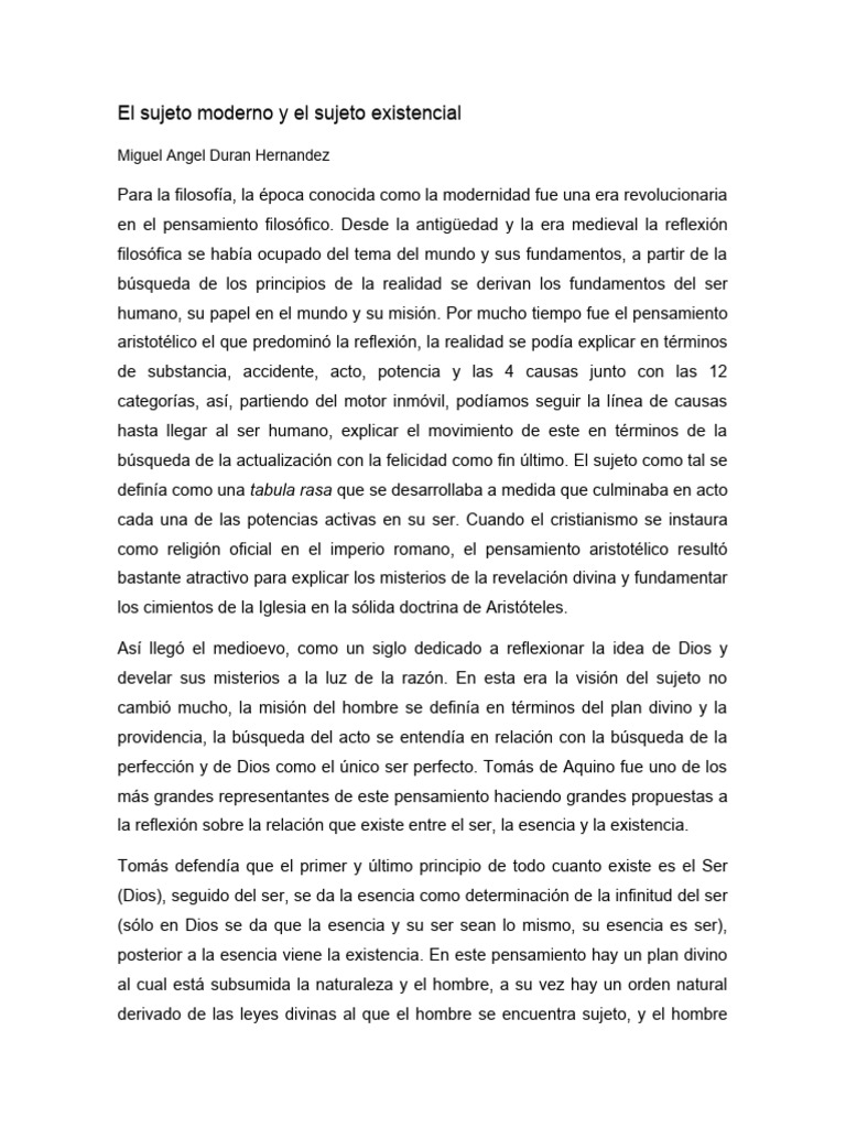 El Sujeto Moderno y El Sujeto Existencial - Miguel Duran | PDF ...