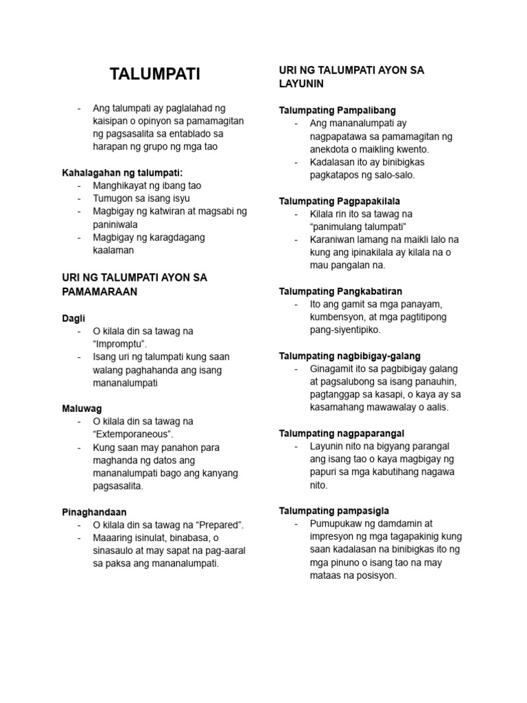 Talumpati Notes | PDF