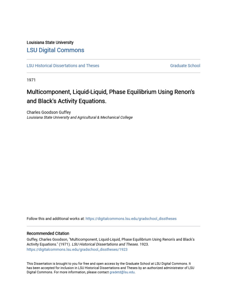Multicomponent Liquid-Liquid Phase Equilibrium Using Renons An | PDF ...