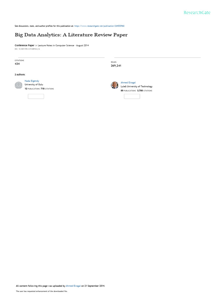 Big Data Analytics Literature Review | PDF | Apache Hadoop | Map Reduce