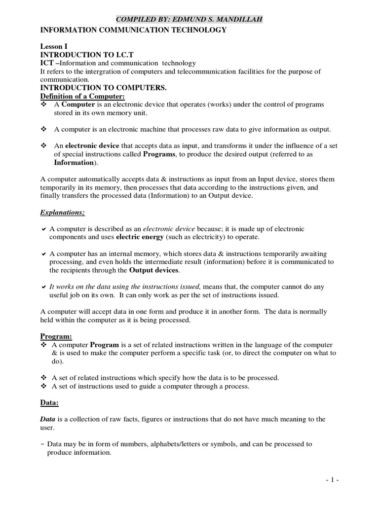 Ict Notes Pdf Personal Computers Microcomputers