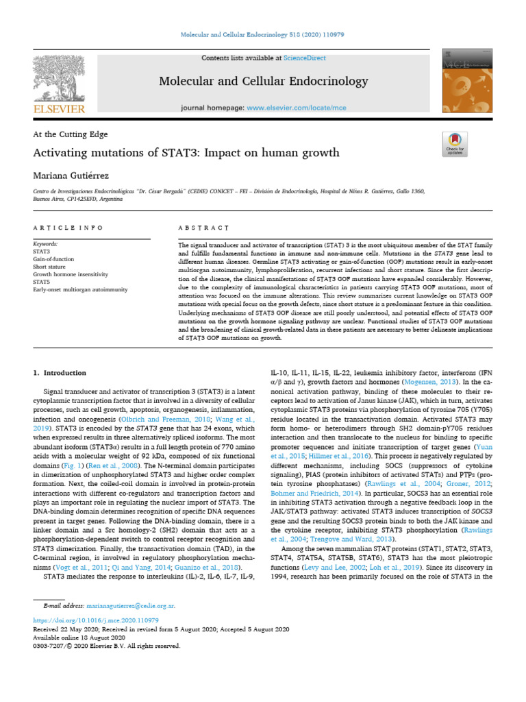 Activating Mutations of STAT3 - Impact On Human Growth | PDF | Cellular ...