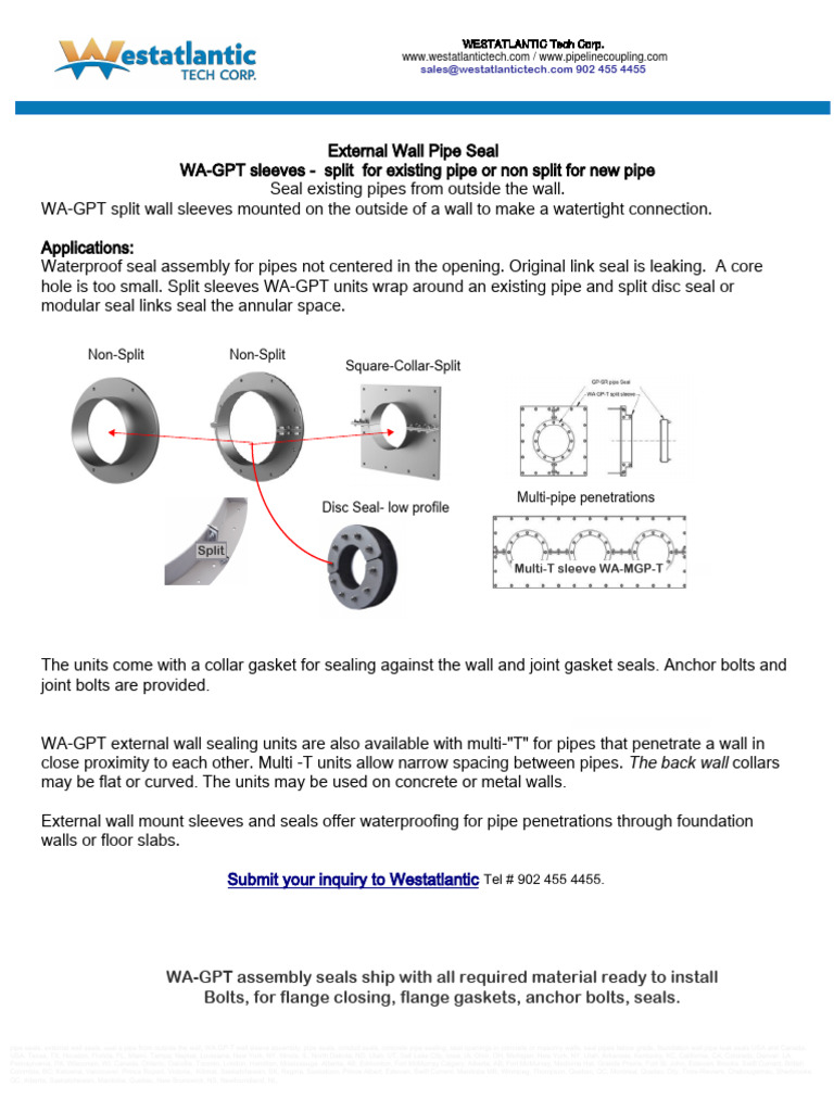 External Wall Seals Split Sleeves External Wall Mount Pipe Seal ...