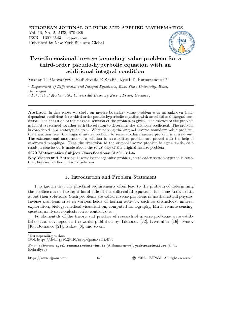Two Dimensional Inverse Boundary Value Problem For Pdf Inverse Problem Differential Equations