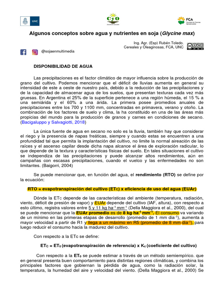 Agua y Nutrientes en Cultivo de Soja | PDF | Evapotranspiración | Suelo