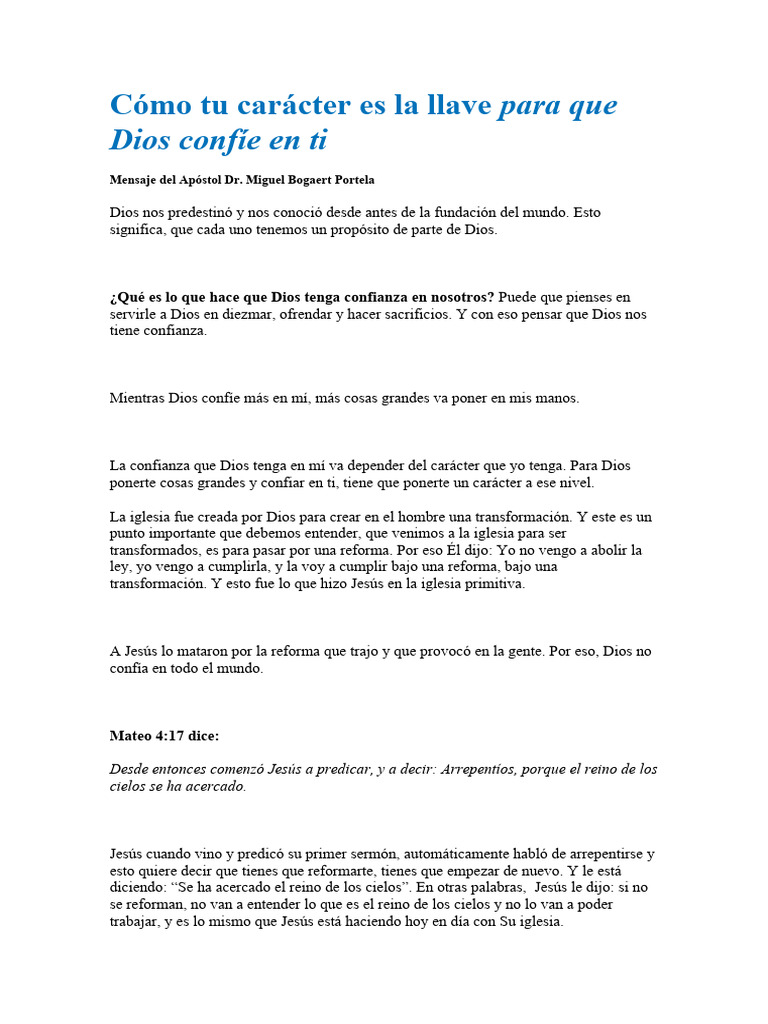Cómo Tu Carácter Es La Llave para Que Dios Confíe en Ti - Mensaje Del ...