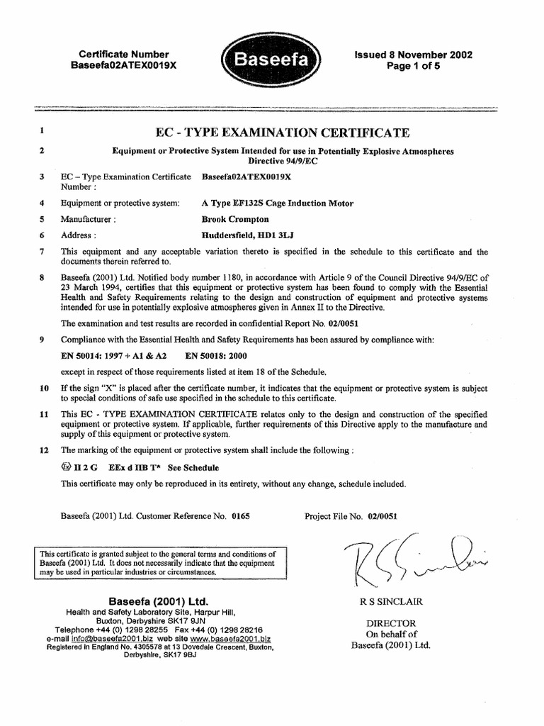 Baseefa - 02 Atex 0019 X | PDF
