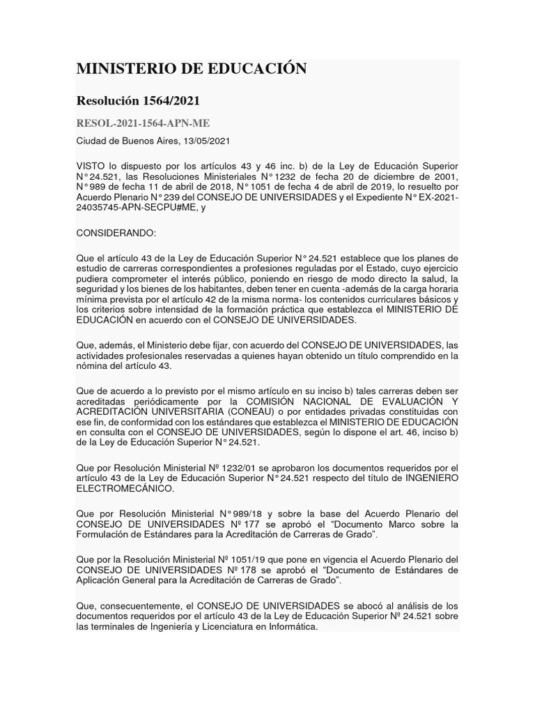 02 Estandares Ing Electromecanica Res 1564 21 Pdf Plan De