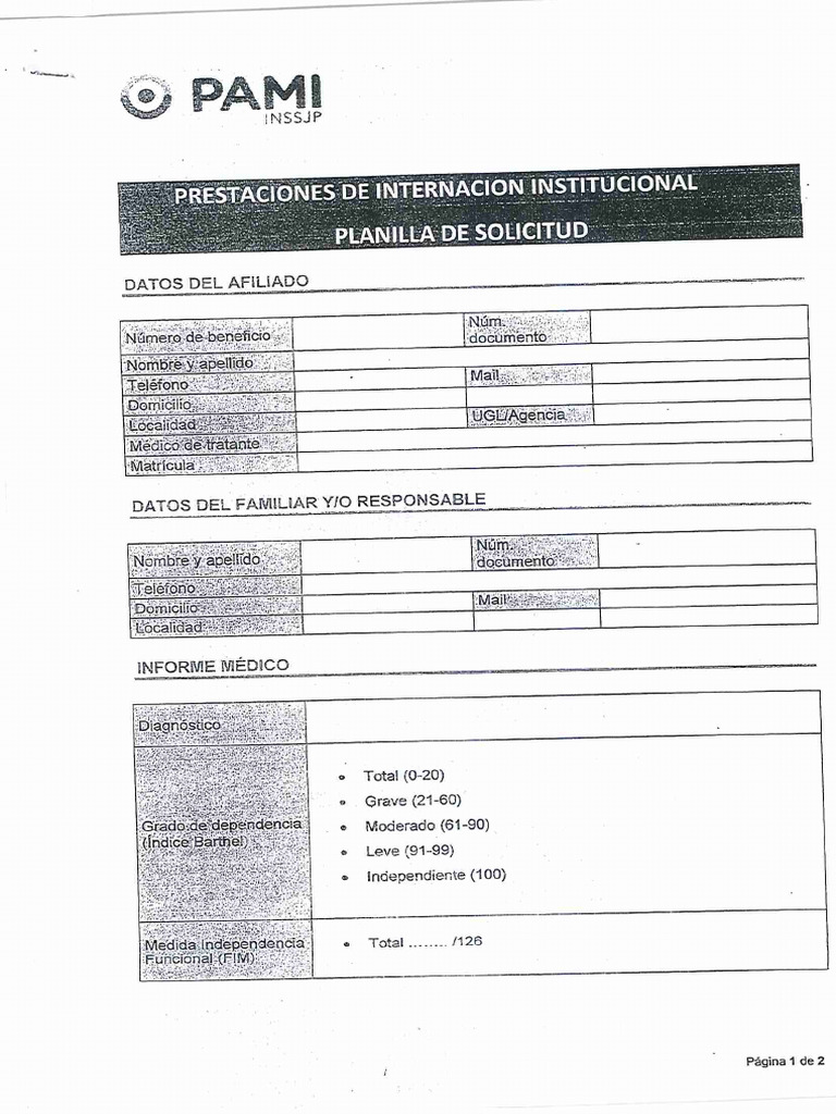 Planilla Solicitud Ingreso PAMI | PDF