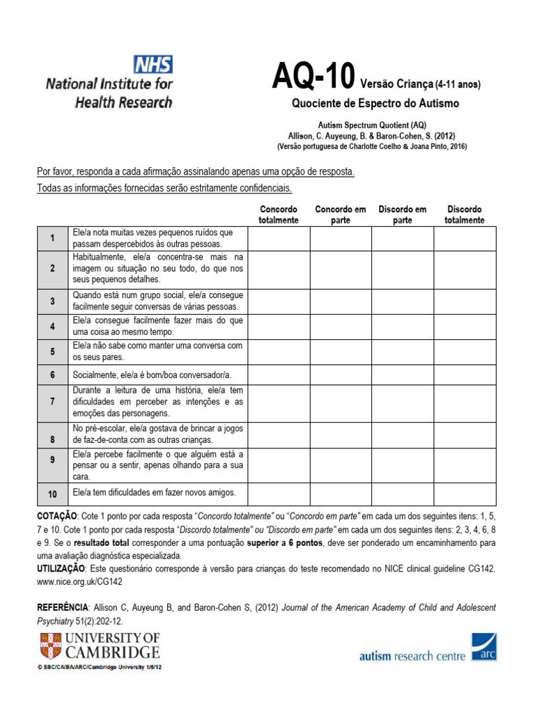 AQ10 - AutismoCriança | PDF