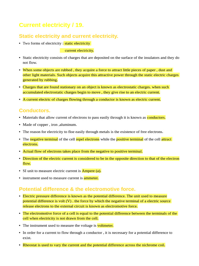 Science Grade 10 Physics Lesson 19 Current Electricity. | PDF ...