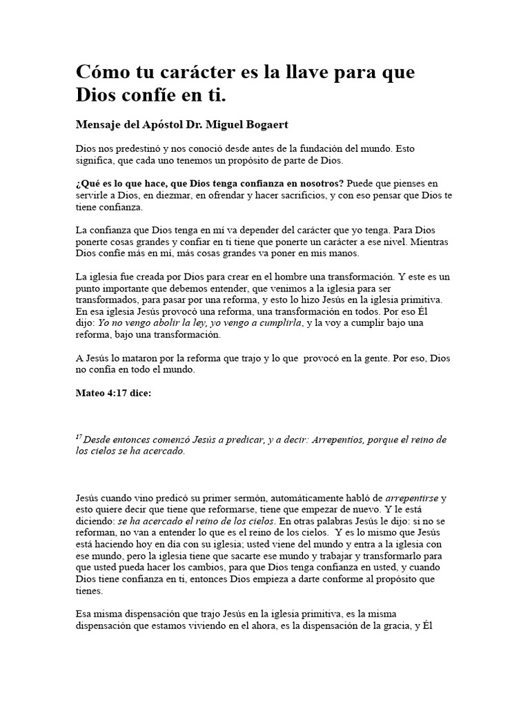 Cómo Tu Carácter Es La Llave para Que Dios Confíe en Ti - Mensaje Del ...