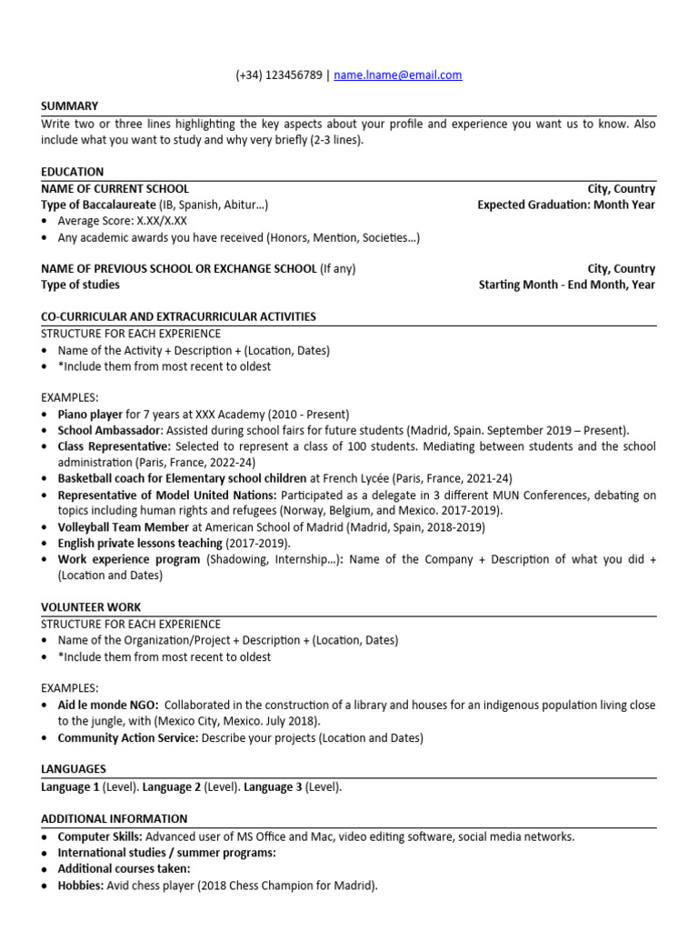 IE University-CV Template_ADMISSIONS | PDF