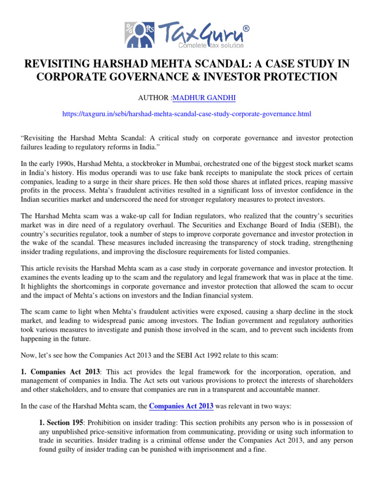 Revisiting Harshad Mehta Scandal_ A Case Study in Corporate Governance ...