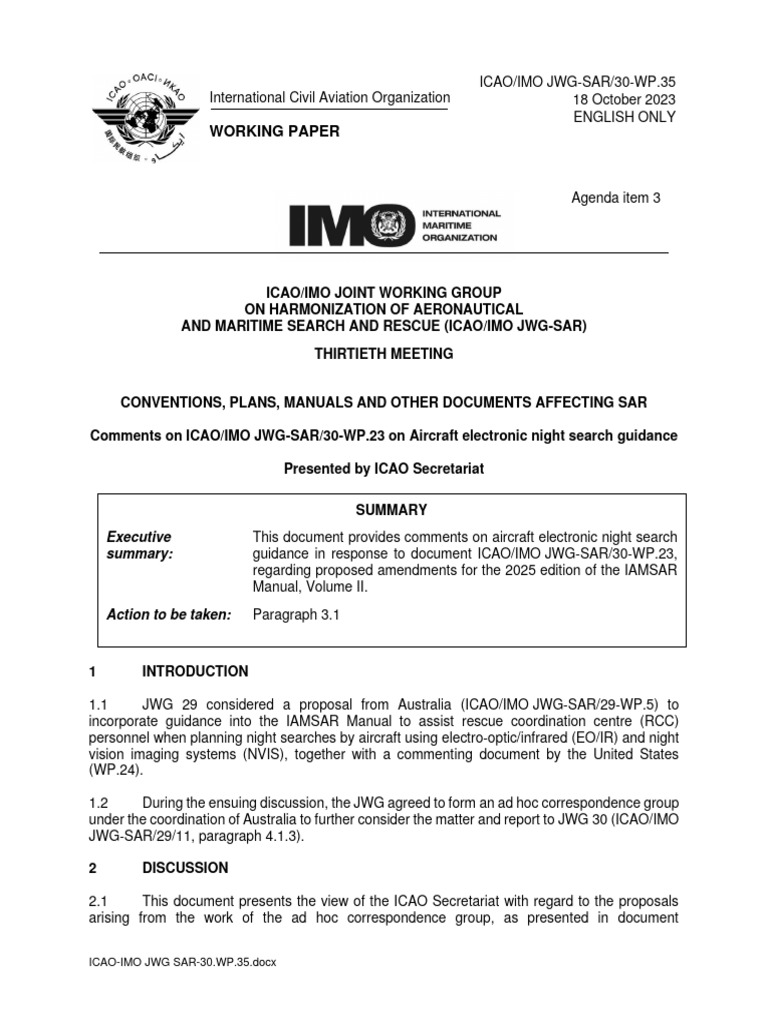 ICAO-IMO JWG-SAR-30-WP.35 - Comments On ICAOIMO JWG-SAR30-WP.35 On ...