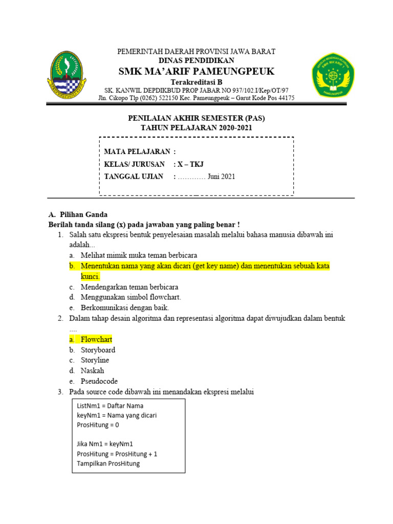 Soal Pemrograman Dasar Semester 2 | PDF