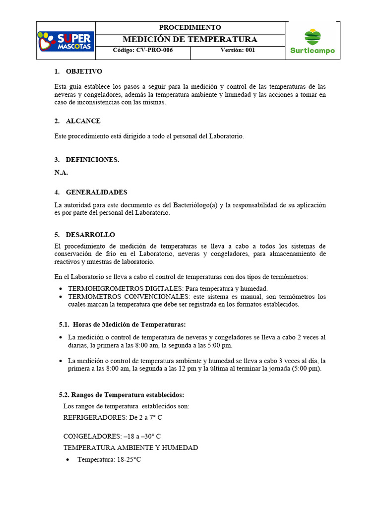 Procedimiento de Medición de Temperatura | PDF | Temperatura | Laboratorios