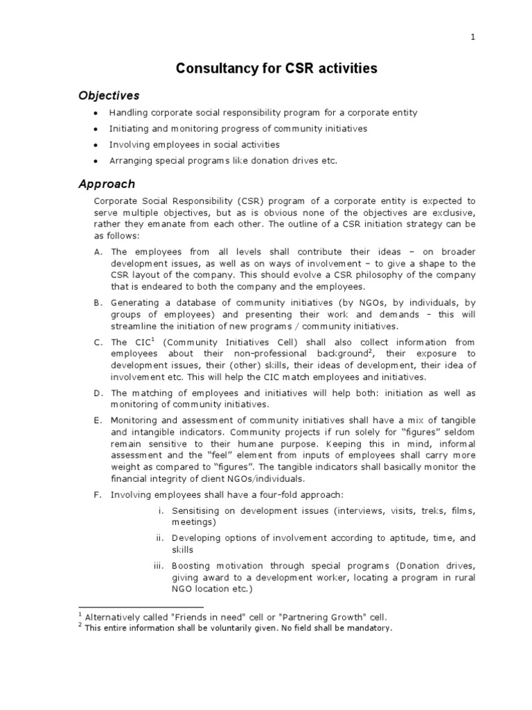 Proposal For CSR Consultancy | Corporate Social Responsibility | Non Governmental Organization