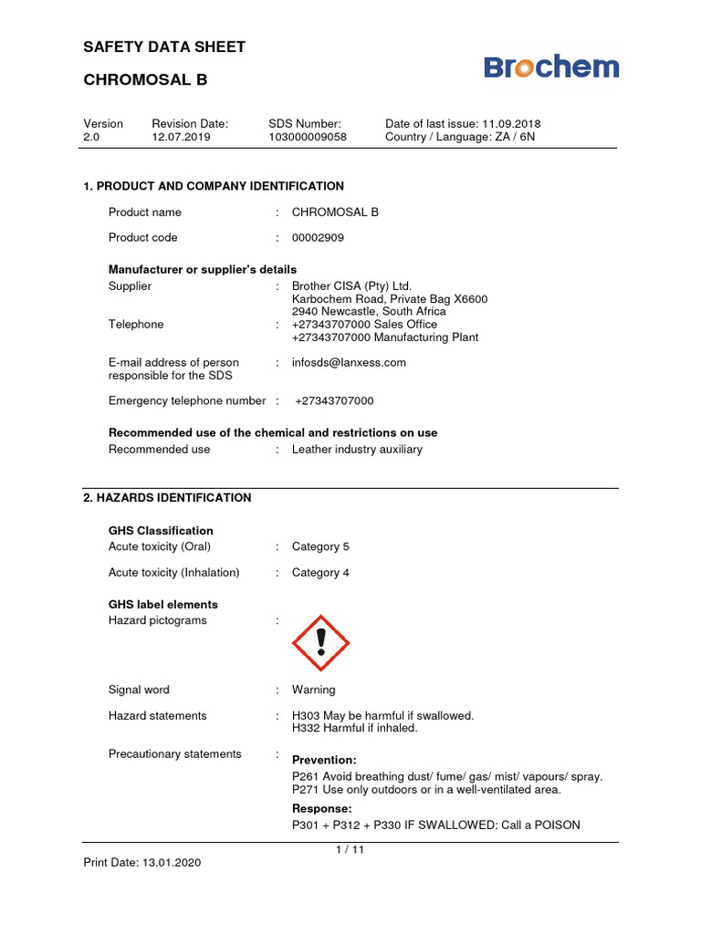 Chromosal B Safety Data Sheet | PDF