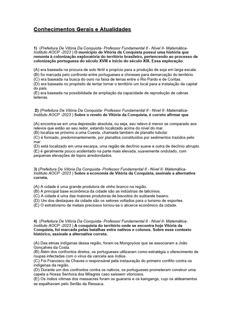 Conhecimentos Gerais e Atualidades PMVC 2024 | PDF