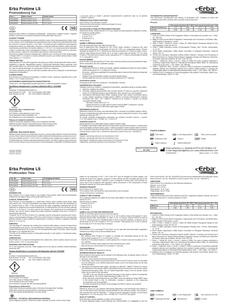EHL00024 - EHL00046 - EHL00047 Erba Protime LS QJTSZ | PDF