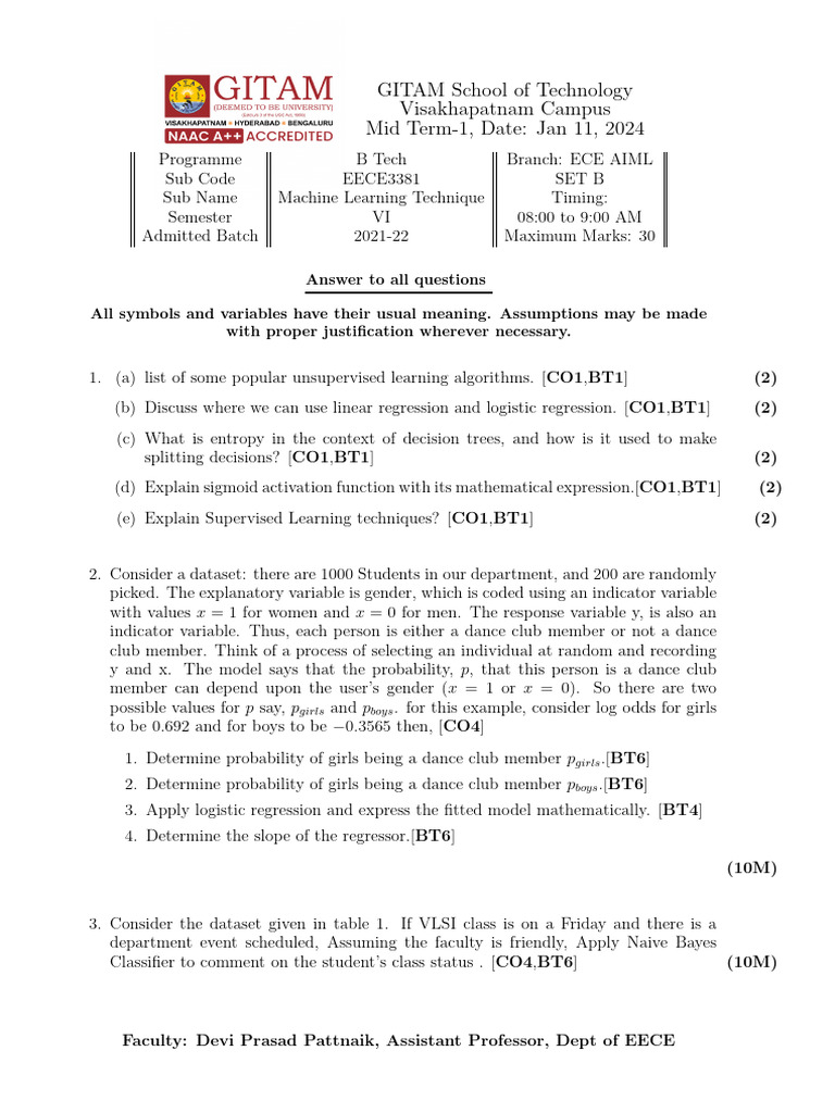MID1 MLT 11jan SET B | PDF | Dependent And Independent Variables ...